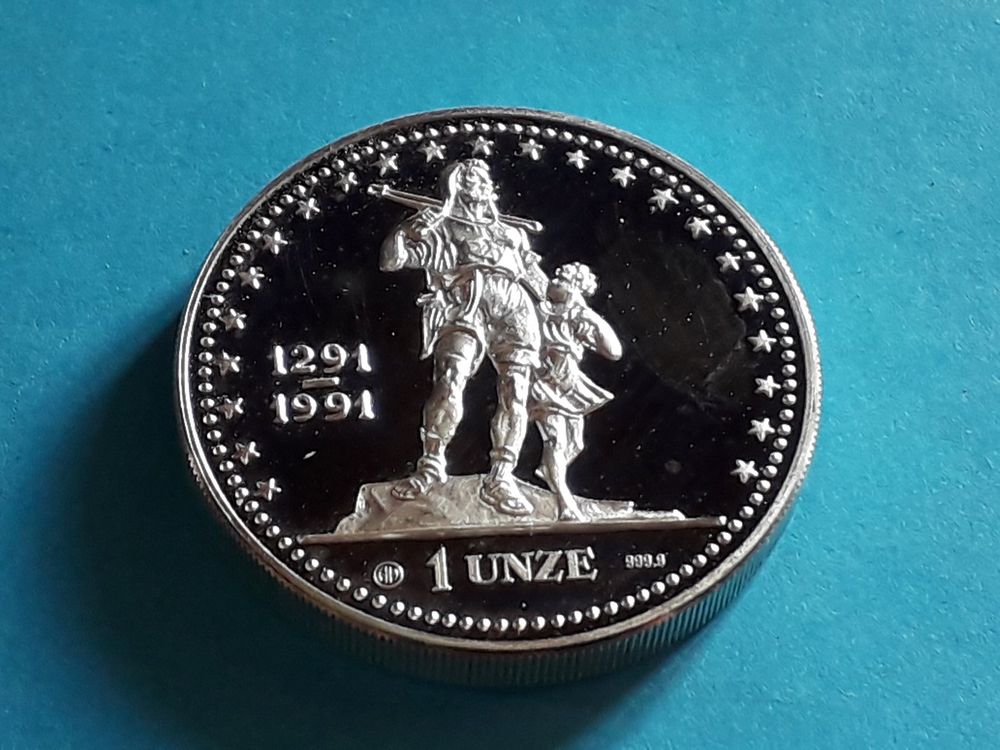 1 Unze Silber * Helvetia Taler 1991 * WILHELM TELL (Gebraucht) in Aeschi b. Spiez für CHF 35 ...
