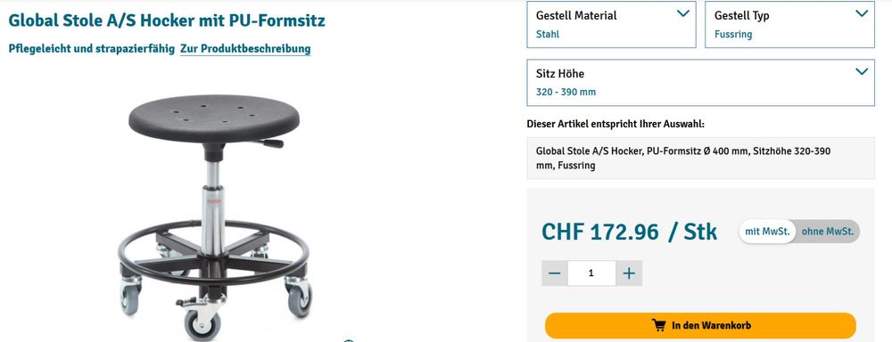 Global Stole A/S Hocker mit PU-Formsitz | Kaufen auf Ricardo