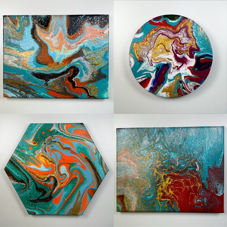 4er Set Fluid Painting Acryl Gemälde Unikate modern (Gebraucht) in Schlieren für CHF 25 – mit ...