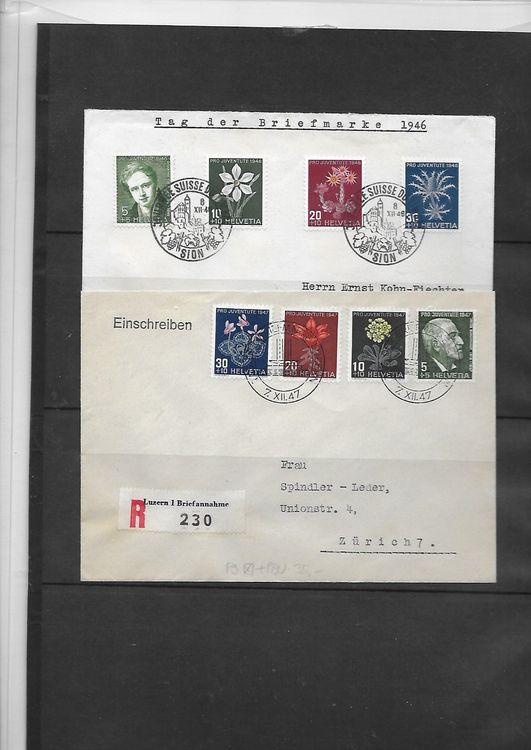 2 PJ Belege 1946 + 1947 mit TB Stempel Kat: CHF 80.- (Gebraucht) in Basel für CHF 4 – mit ...