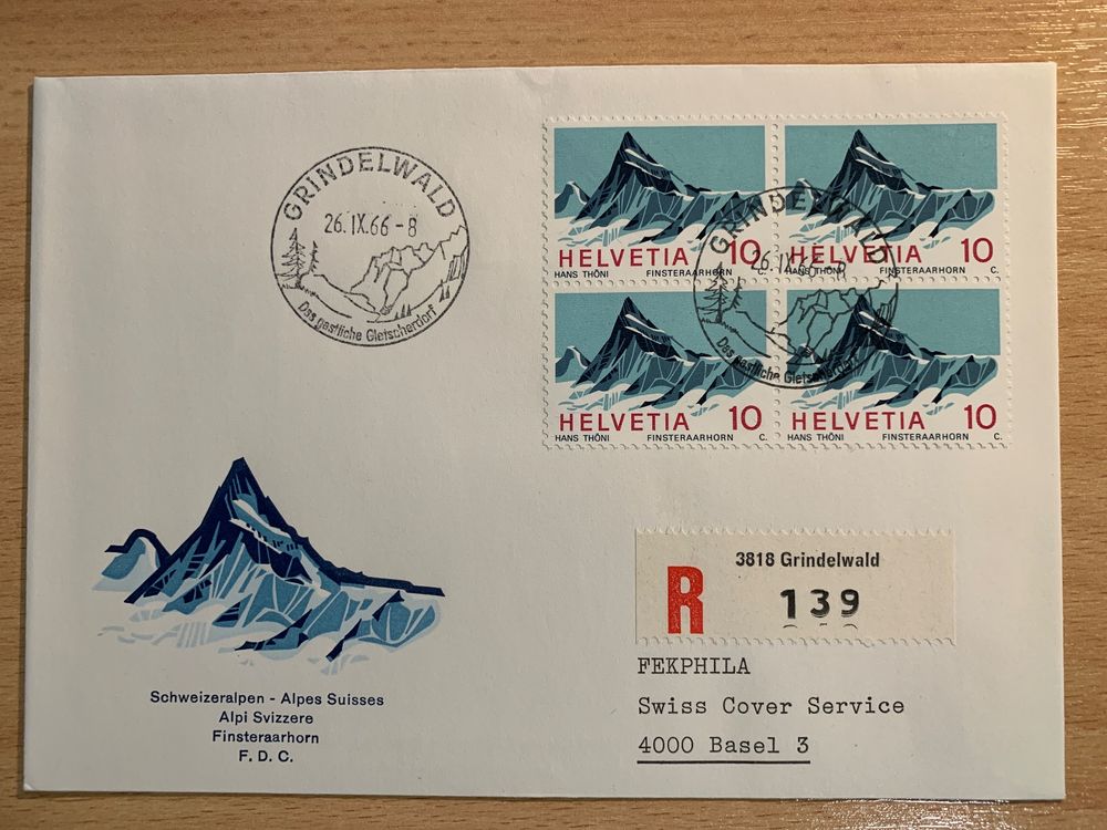 Finsteraarhorn Schweizeralpen Briefmarke 1966 Grindelwald (Gebraucht ...