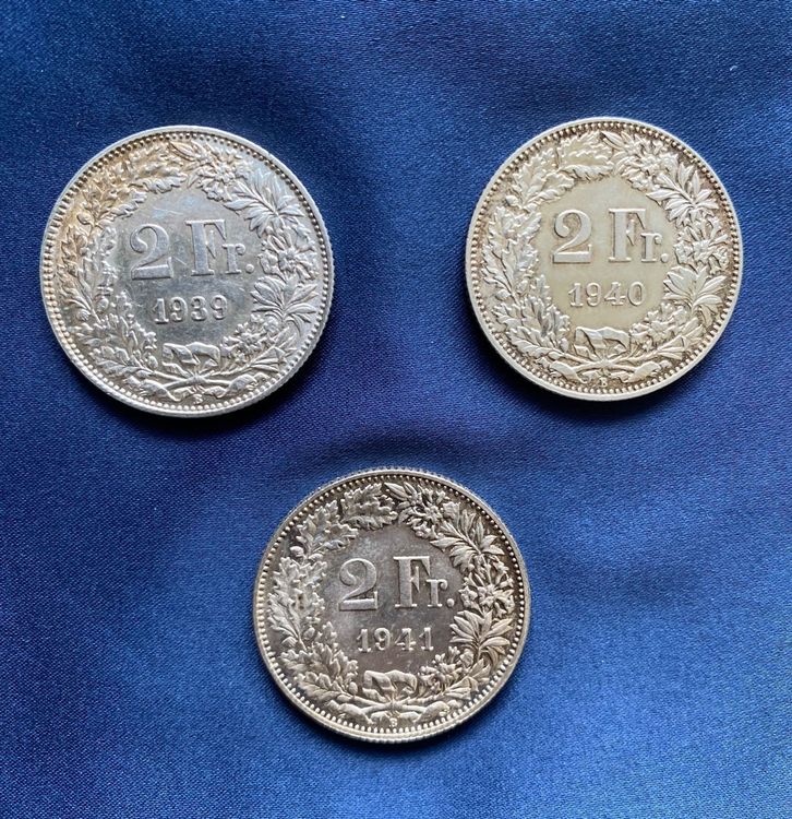 3 x 2 Franken Silbermünzen 1939 1940 1941 Jahr | Kaufen auf Ricardo