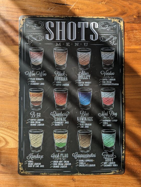 Blechschild Shots Menu | Kaufen auf Ricardo