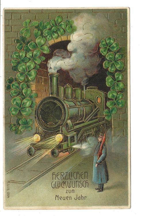 Neujahr - Herzlichen Glückwunsch - Dampflok Präge-Litho 1906 (Gebraucht) in Engelburg für CHF 9. ...