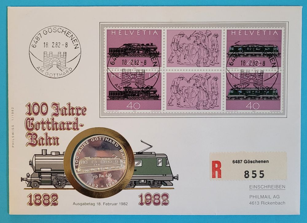 Münzbrief 100 JAHRE GOTTHARDBAHN 1982 Silber 999/15gr (D'occasion) à Oberriet SG pour CHF 14 ...