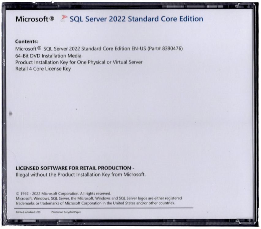 Microsoft SQL Server 2022 Standard 4 CPU unbegrenzten Cal,s (Neu ...