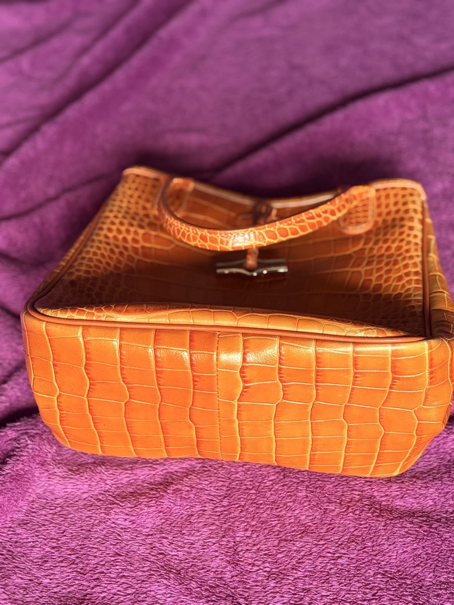 🧡 Elegante Longchamp Roseau Handtasche in Kroko-Optik (Gebraucht) in ...