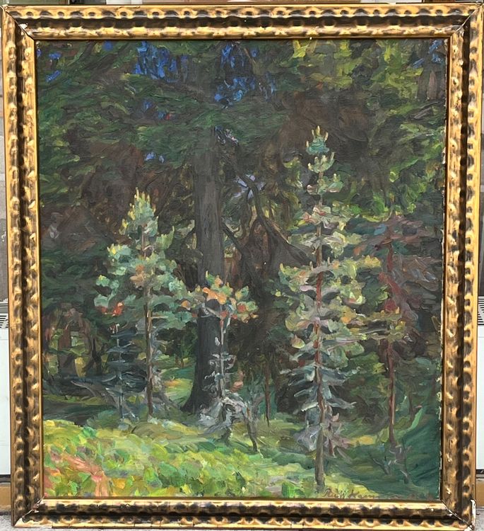 Grosse Wald Szene Gemälde , Unleserlich Signiert | Kaufen auf Ricardo