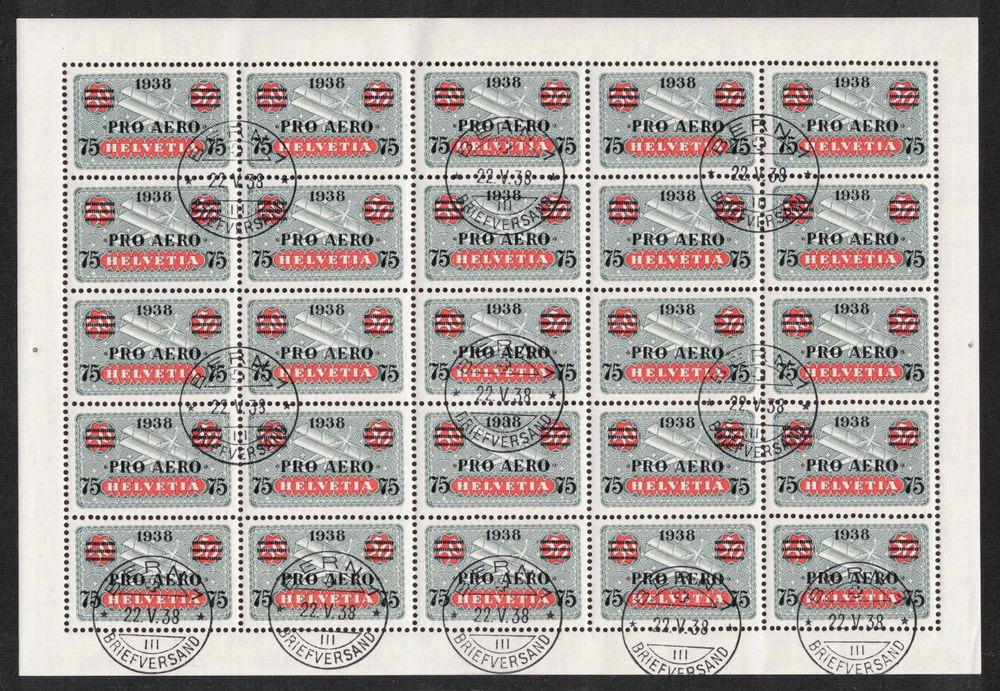 Flugpost Pro Aero 1938 Bogen FO26 mit ET-Stempel und Gummi (Neu (gemäss Beschreibung)) in Nuglar ...