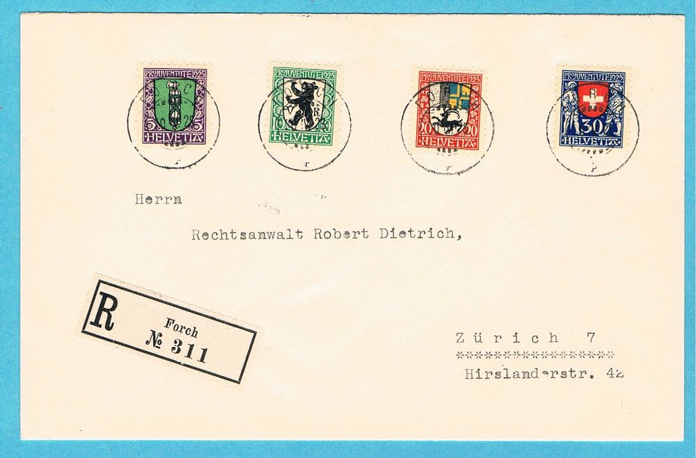PJ R-Satzbrief 1925 o Forch 30.IV.26 Letzttag !!! Ab Fr.1! (Gebraucht ...