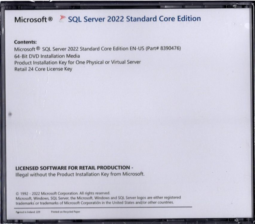 Microsoft SQL Server 2022 Standard 24 CPU unbegrenzten Cal,s (Neu ...