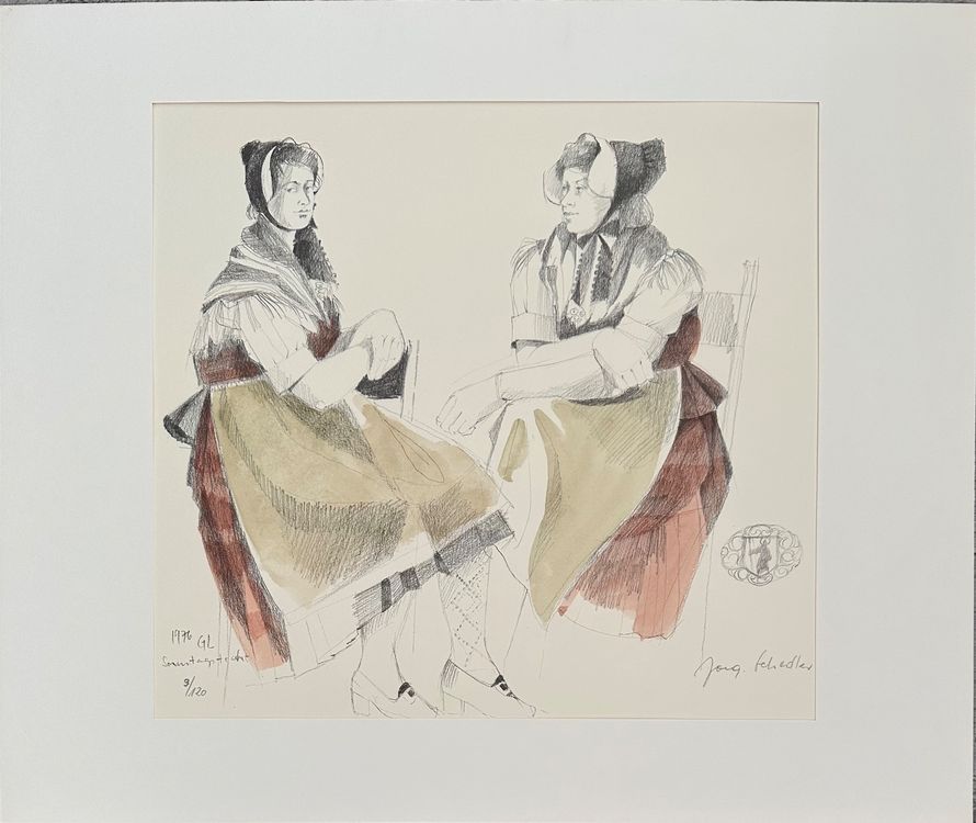 Jacques Schedler (1927-1989) Trachten Damen Litho Handsig (Gebraucht ...