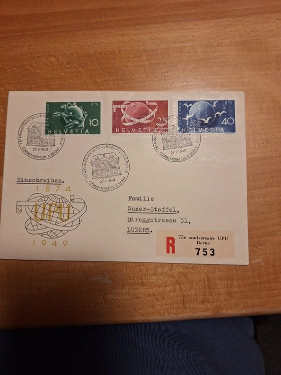 75 Jahre UPU Ersttagsbrief 1949 Schweiz Helvetia (Gebraucht) in Hägendorf für CHF 1 – mit ...