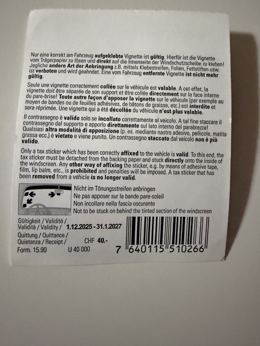 Autobahn Vignette 2026 Schweiz | gültig bis 31.01.2027 (Neu und ...