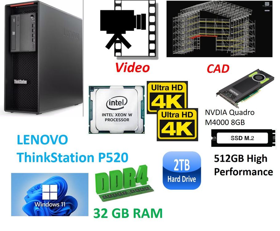 Lenovo P520 Thinkstation PC 32GB CAD 512GB 2TB M4000 Win11 (Gebraucht ...