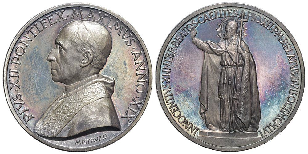 a- Rom, Pius XII., Silbermedaille AN XIX (1957) (Gebraucht) in Chiasso für CHF 130 – mit ...