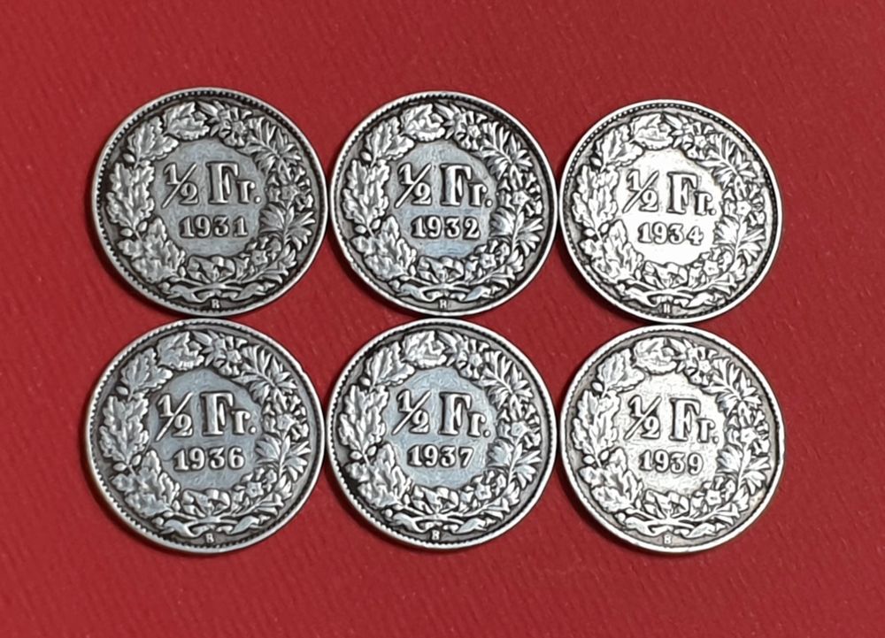 50 Rappen 1931,1932,1934,1936,1937,1939 „Silber“ (Gebraucht) in Uttigen für CHF 10 – mit ...