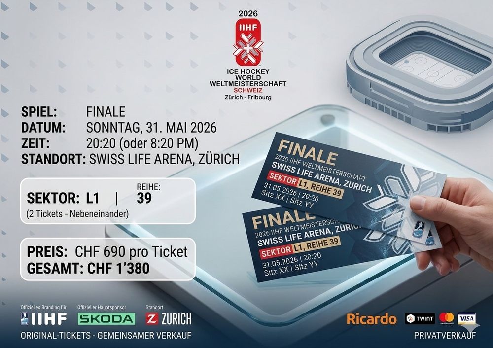 2x TOP Final-Tickets Eishockey WM 2026 – 31.05.2026 (Neu und ...