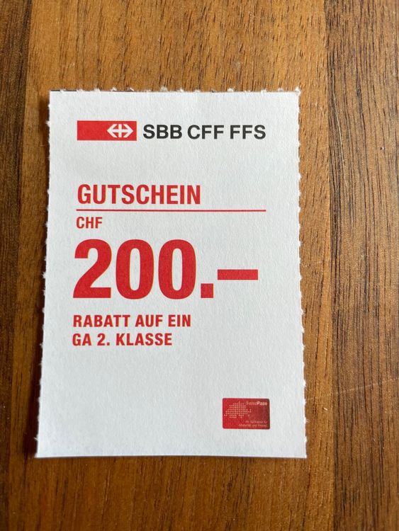 SBB Gutschein 200.— Rabatt auf ein GA 2 Klasse | Kaufen auf Ricardo