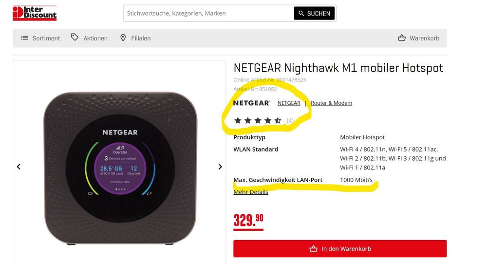 Netgear M1 4G Router Hotspot, 4G+ bis 1 GBit/s mit Antenne (Gebraucht ...