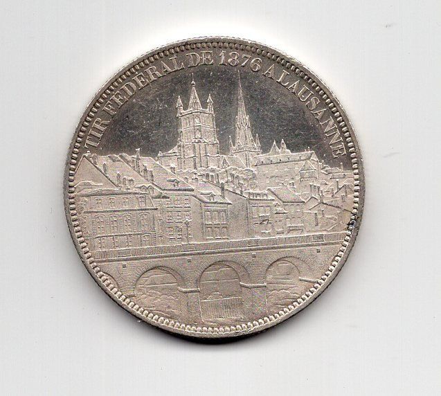 (989) CH, 5 Franken, Schützentaler 1876, Lausanne, Super, (Gebraucht ...