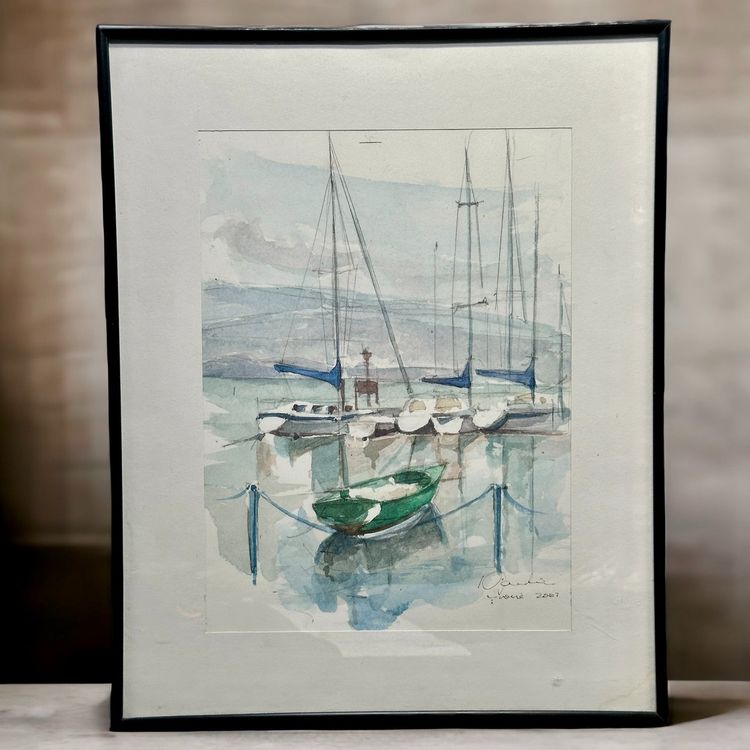 Superbe aquarelle signée "Bateaux sur Léman à Villeneuve" (D'occasion) à Morges pour CHF 15 ...