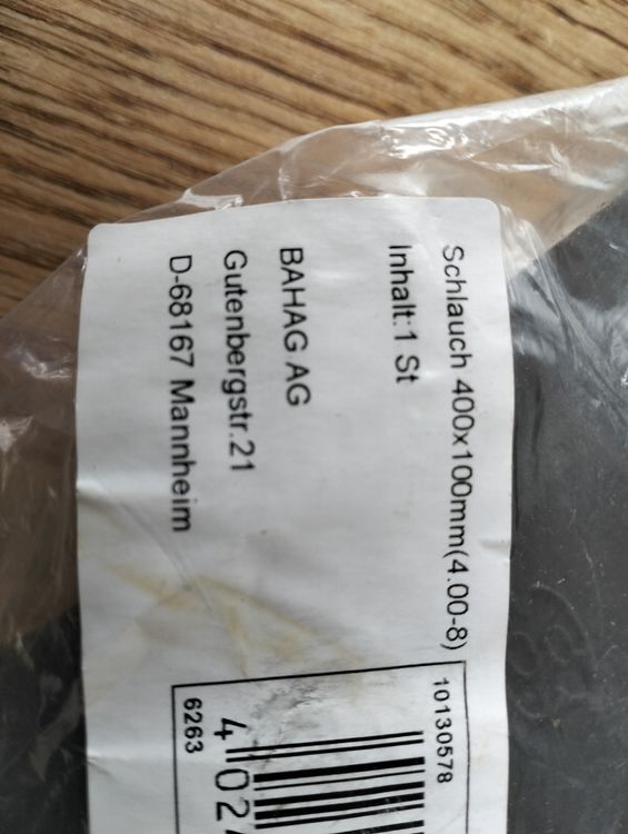 Neuer BAHAG Schlauch 400x100mm (4.00-8) für Schubkarre (Neu (gemäss ...