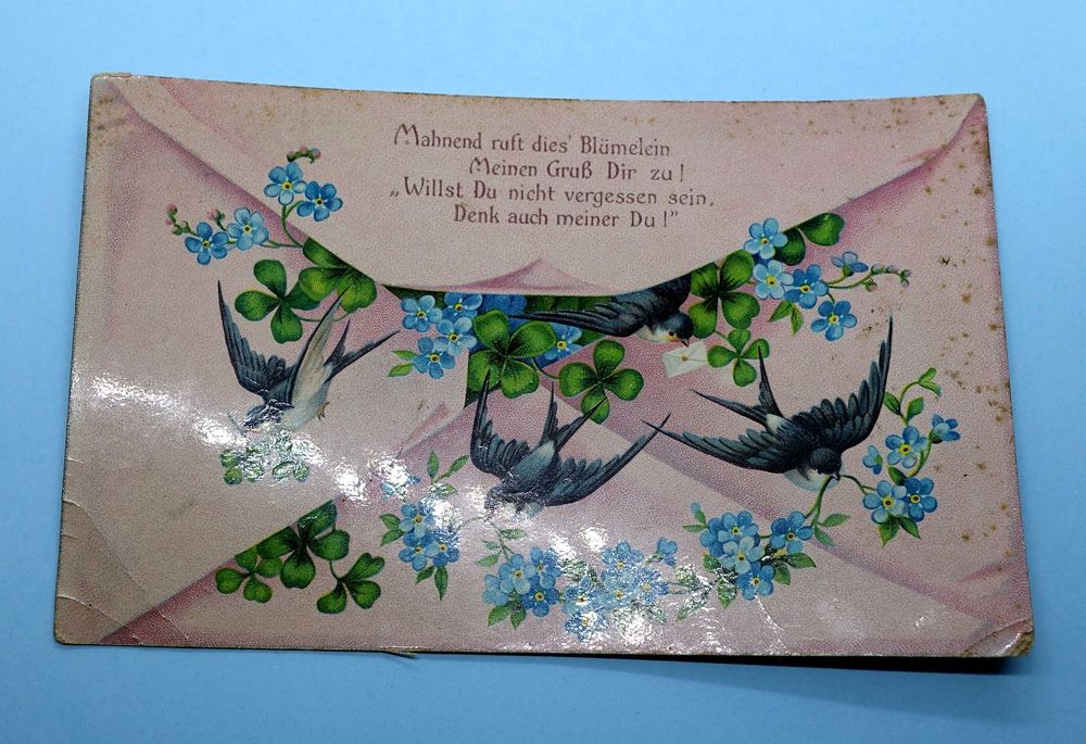 Antike Postkarte Vergissmeinnicht Schwalben Klee Glückwun... (Gebraucht) in Esslingen für CHF 1 ...