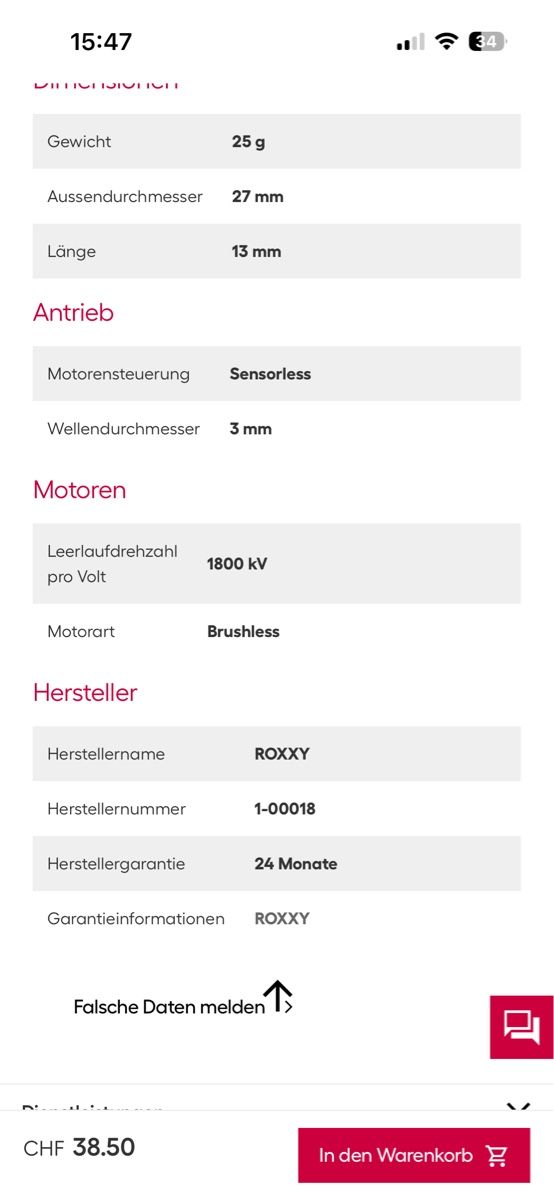 Roxxy Brushless Motor BL Outrunner C27-13-1800 KV, (Gebraucht) in ...