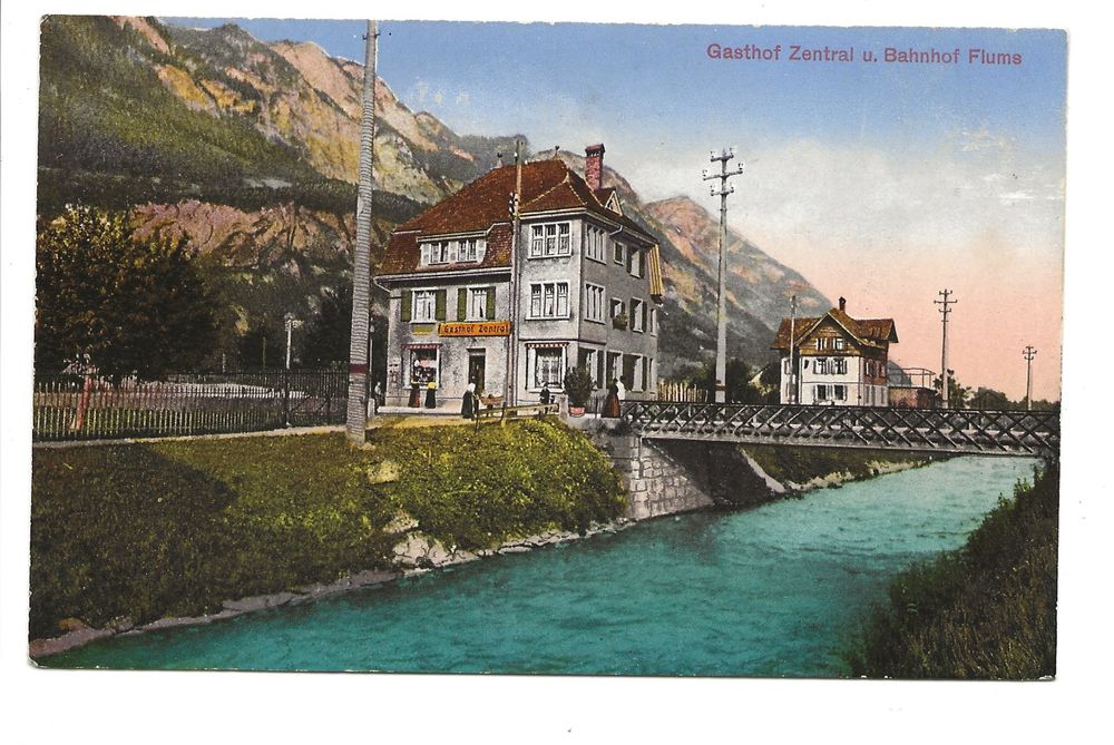 Flums (SG) Gasthof Zentral und Bahnhof - Kanal - um 1915 (Gebraucht) in ...