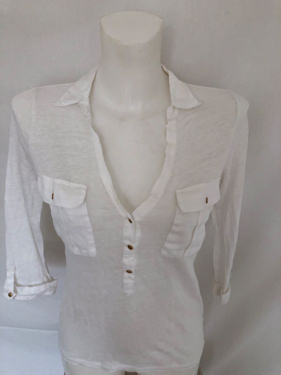Blouse blanche en lin Massimo Dutti manches trois quarts | Kaufen auf ...