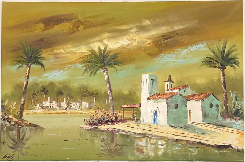 Sehr schöne Dorf Ansicht mit Palmen Gemälde unles. Sig. (Gebraucht) in Root für CHF 10 – mit ...