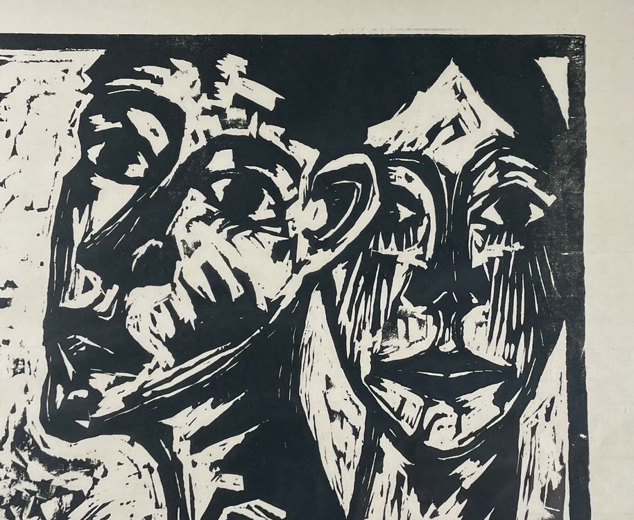 Interessanter Holzschnitt mit Gesichter unleserlich Signiert (Gebraucht) in Root für CHF 35 ...