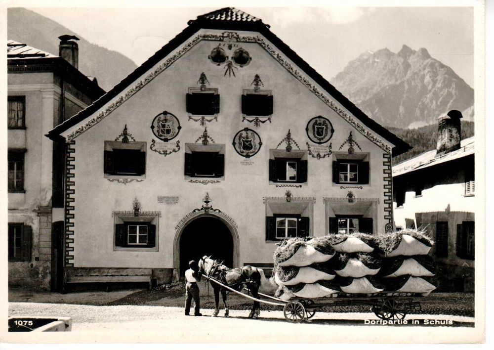 Dorfpartie in Schuls mit Heuwagen | Kaufen auf Ricardo