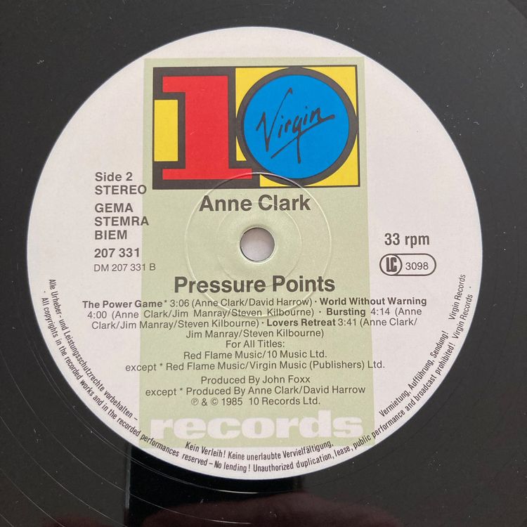 Anne Clark – Pressure Points * Vinyl LP * 1985 *** | Kaufen auf Ricardo