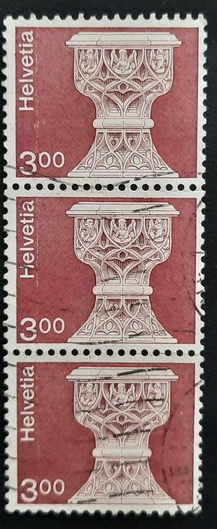 ZNr. 612 Mauritius-Kirche Saanen, 3 Fr., 3er-Streifen. Abart (Gebraucht) in Zürich für CHF 3 ...