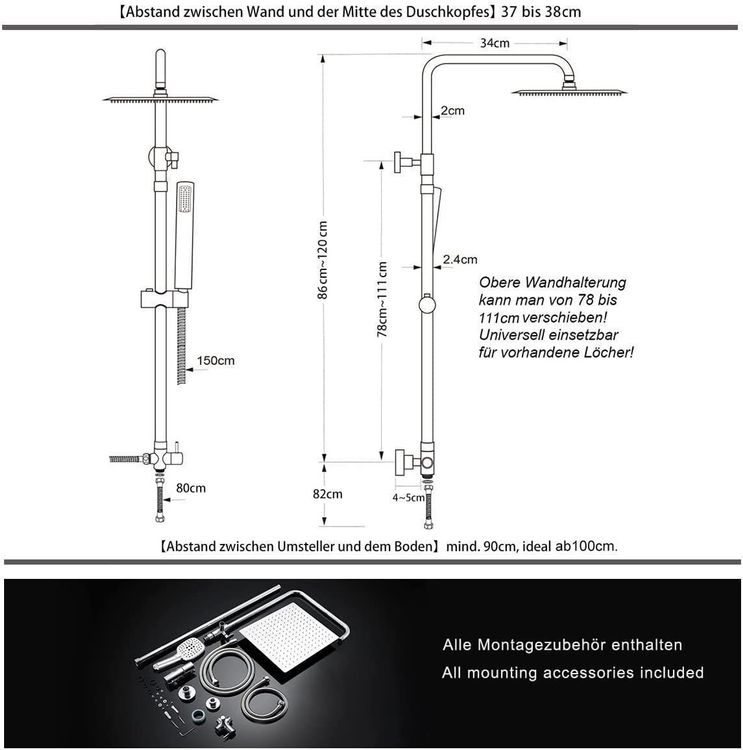 Duschset Duschstangeset Duschsäuleset Duschsystem Duschkopf (Neu und originalverpackt) in ...