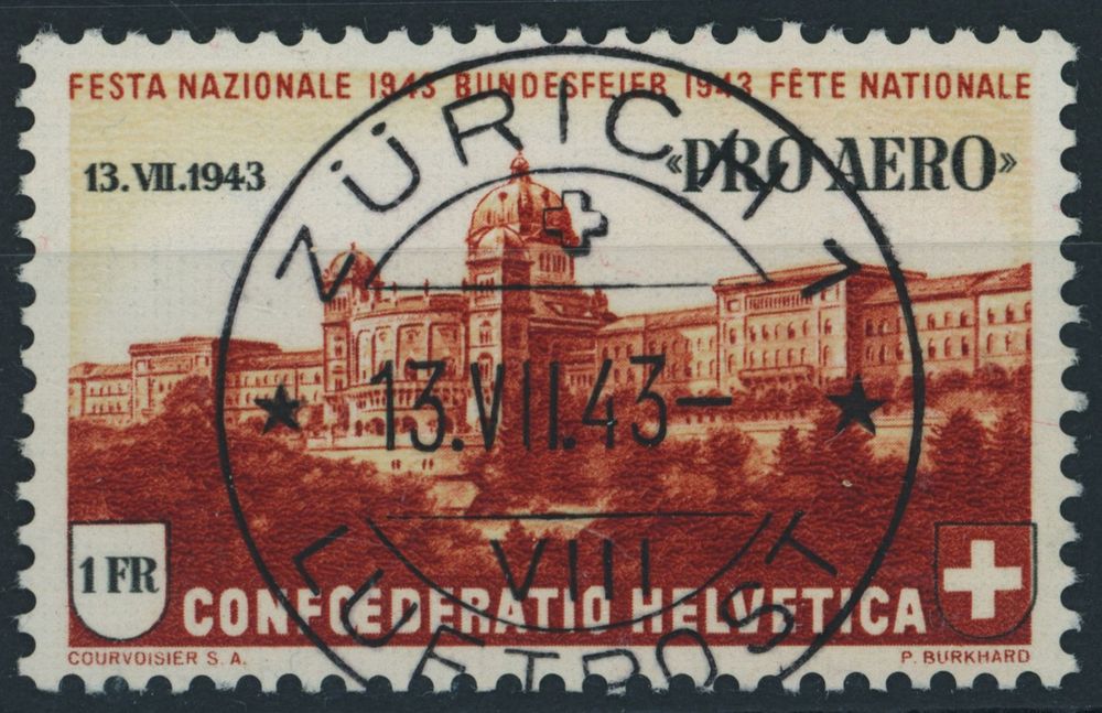 1943 Flugpost Pro Aero Pro Patria Ersttag Voll Stempel ET (Gebraucht) in Schindellegi für CHF 50 ...