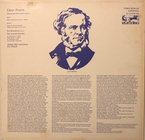 César Franck – Klavierquintett f-moll (LP, Eva Bernathova) (Gebraucht ...
