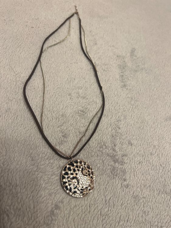 Halskette Gold Leopard Strass Modeschmuck Frauen Lederband (Gebraucht ...
