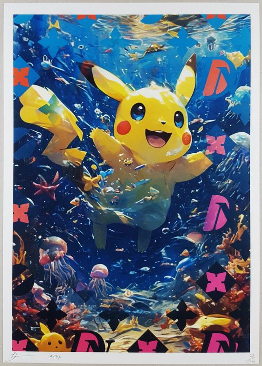 Death NYC Ltd Ed Pop Art Druck " Diving Pokémon Pikachu (Neu (gemäss ...