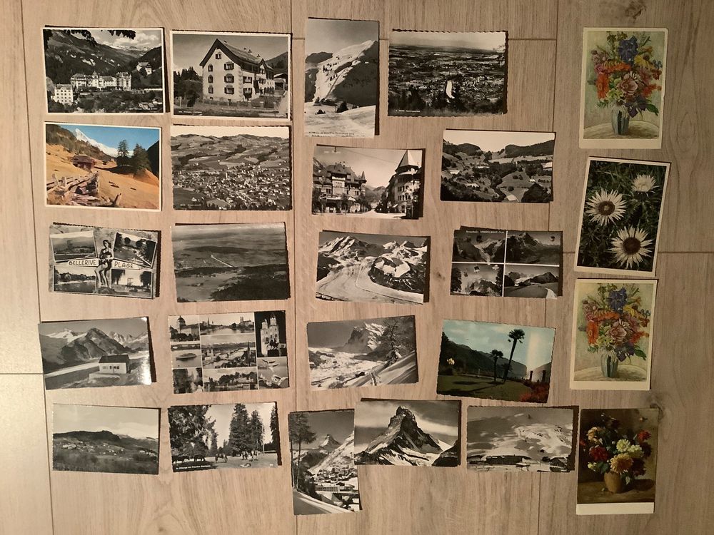 25 alte Ansichtskarten Schweiz, 50er Jahre, mit Briefmarken (Gebraucht ...