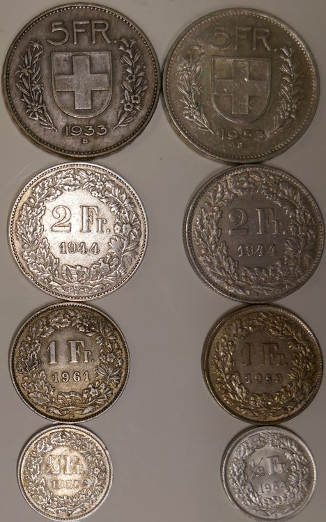 Münzen-Kleinlot 5 FR./2Fr./1Fr./50Rp div JG bereits ab Fr. 1 (Gebraucht) in Möhlin für CHF 32 ...