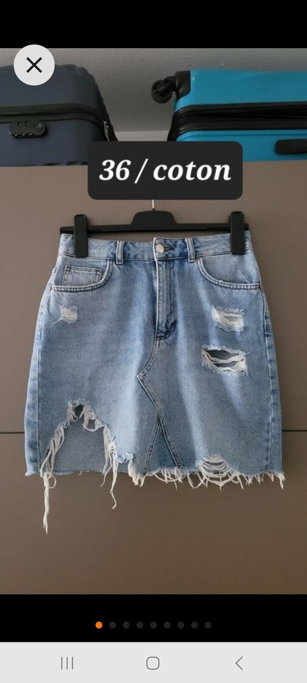 Jupe en jean Even&Odd & top rayé dentelle PROMOD T36 (Neuf (Voir ...