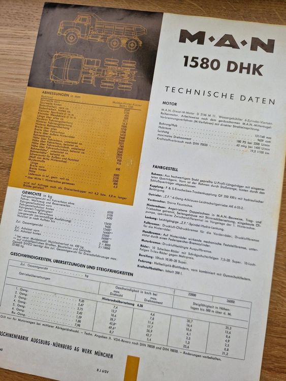 Original Oldtimer LKW Prospekt MAN 1580 DHK (Gebraucht) in Dürnten für ...