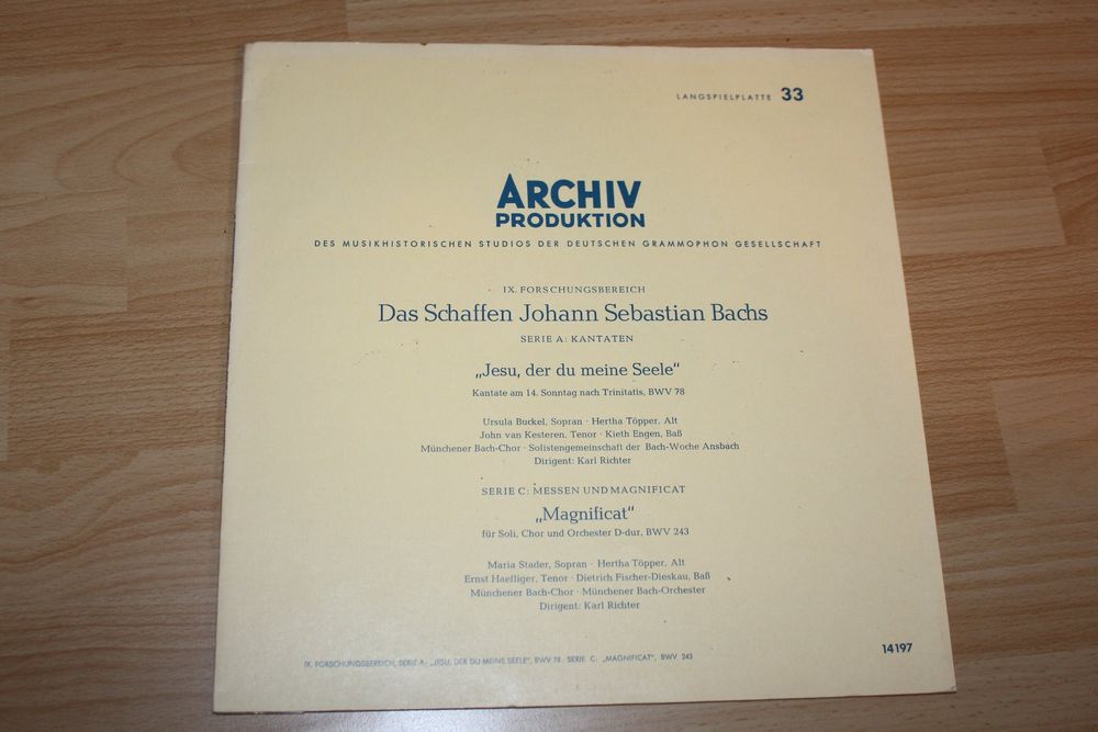 BACH: Magnificat & "Jesu, der du meine Seele"; Archiv mono🌻 (Gebraucht) in Möriken AG für CHF 1 ...