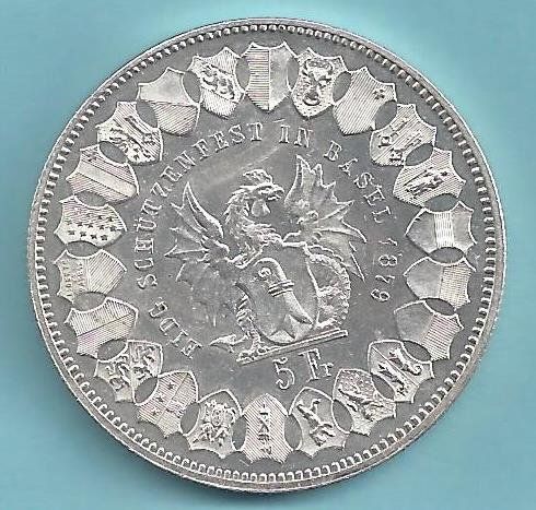schöner Schweizer Silber 5 Franken-Schützentaler BASEL 1879 | Kaufen auf Ricardo