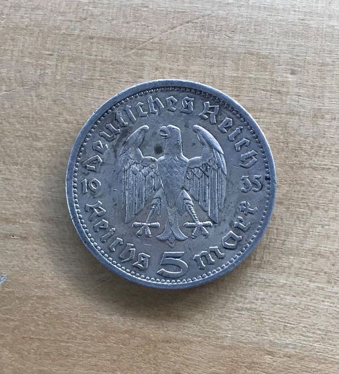 5 Reichsmark 1935 Silber (Gebraucht) in Roggliswil für CHF 10.1 – mit ...