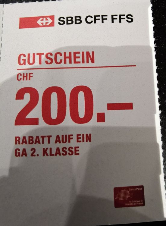 SBB Gutschein 200.- GA 2. Klasse (Neu (gemäss Beschreibung)) in Niederrohrdorf für CHF 31 – mit ...