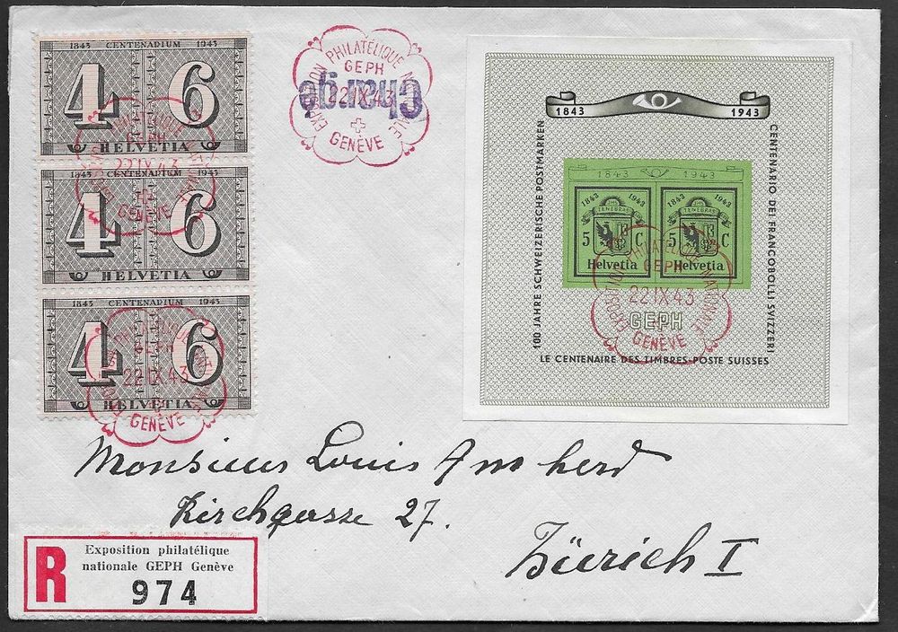 1943 R/Hotel-Brief Genfer Block + Zusatzfrankatur Top ab 1.- (Gebraucht) in Zürich für CHF 6 ...